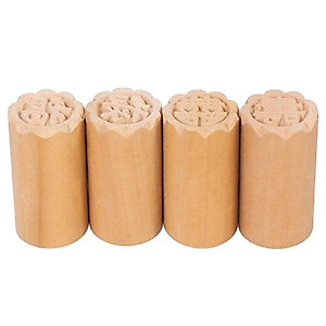 Fu Lu Shou Xi Pattern Wooden Stamp Cookie Press Cake Stamp Traditional Chinese Moon Cake Mold DIY Dessert Mold Maker for Mid-Autumn Festival Birthday Party Baby Shower,4 Pcs/Set