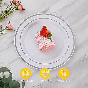 Goodluck 120PCS Silver Plastic Plates, Heavy Duty Disposable Silver Plates with 60 10.25 inch Dinner Plates and 60 7.5 inch Dessert Plates, Disposable Plates for Party, Holiday, Wedding