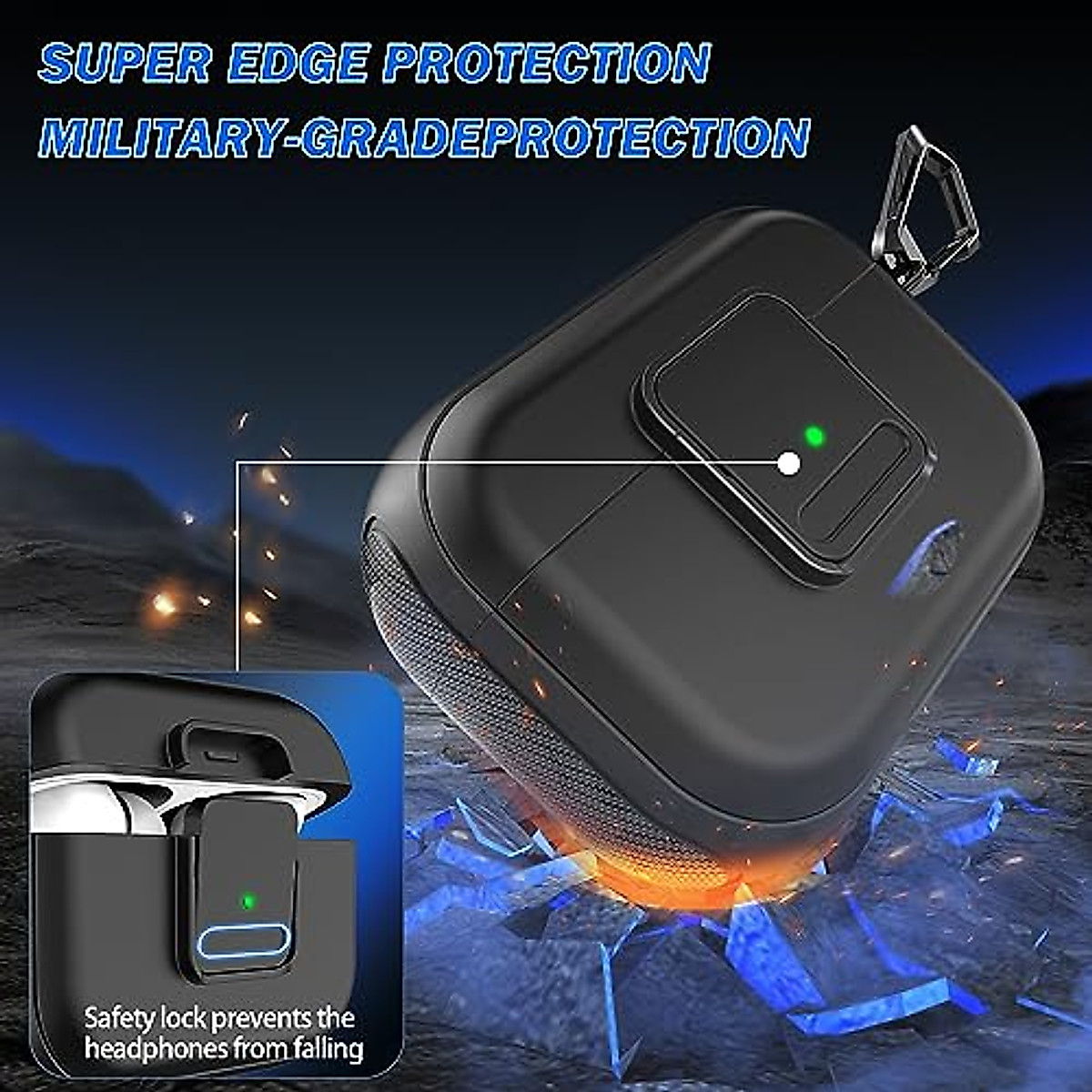 RFUNGUANGO for Airpods Pro 2nd Generation (HaloLock), Compatible with Airpods Pro Cases 2nd/1st Generation (2022/2019), Magnetic Security Support, Anti-Drop Safety Lock-Black