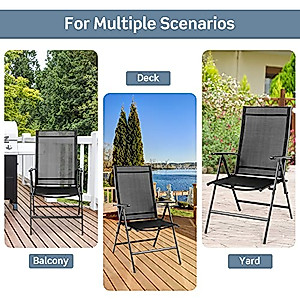 Tangkula Set of 2 Patio Foldable Dining Chairs, Outdoor Portable Camping Chairs with Armrest High Backrest, Folding Chairs for Porch, Poolside, Garden, Balcony, Backyard (Black)