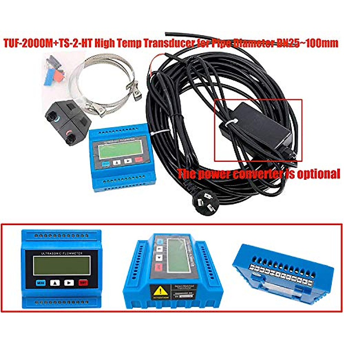 HFBTE TUF-2000M Ultrasonic Flow Meter Flowmeter Module DN25~100mm with TS-2-HT High Temperature Small Transducer
