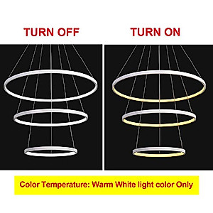 DERALAN Modern Chandelier Lighting Dimmable LED Ceiling Dining Room Chandeliers Contemporary Pendant Lights Fixtures Living Room Hanging 3 Ring Foyer Bedroom Warm White Light White Shade
