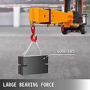 VEVOR Forklift Jib Boom Crane, Forklift Mobile Crane 6000lbs/3T Capacity, Forklift Lifting Hoist with 2 Hooks, Forklift Boom Attachment Towing Handling Equipment