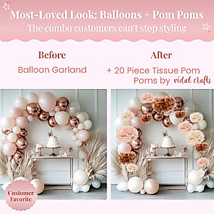 Vidal Crafts 20 PCS Dusty Pink, Rose Gold, Ivory, Pastel Grey, Tissue Paper Pom Poms Kit, 14", 10", 8", 6", Tissue Paper Flowers for Wedding, Birthday, Bridal Shower, Bachelorette, Baby Shower Décor