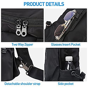 SEAFEW Small Black Tactical Sling Crossbody Backpack Shoulder Bag for Men Women, Lightweight One Strap Backpack Sling Bag Backpack for Hiking Walking Biking Travel Cycling USB Charger Port-Nylon