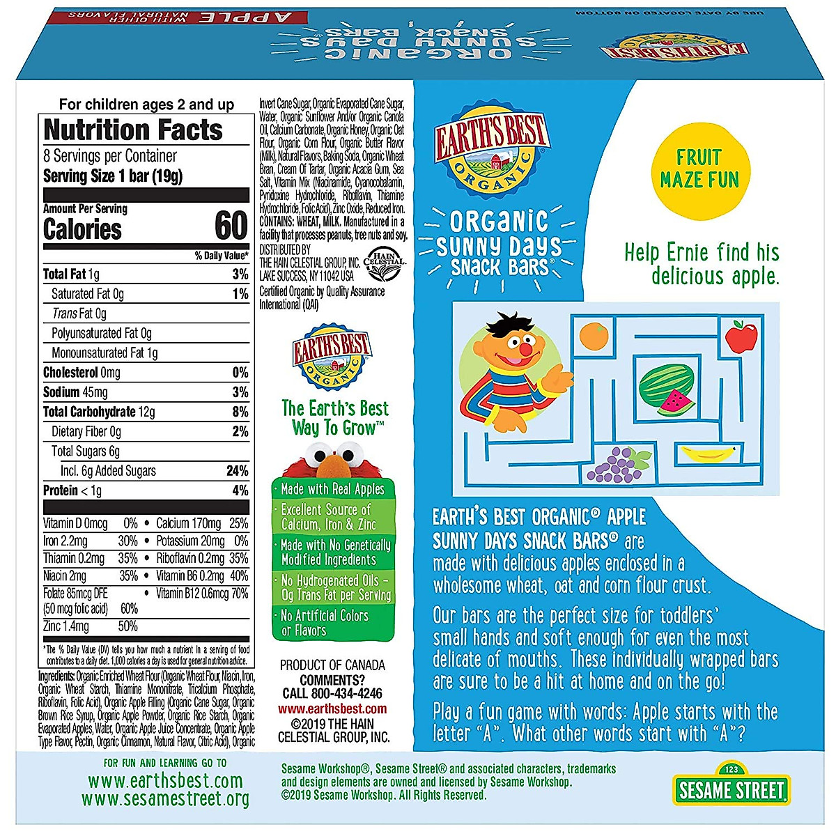 Earth's Best, Sesame Street Sunny Days Apple Snack Bars, (7-0.67 Oz) 4.69 Oz