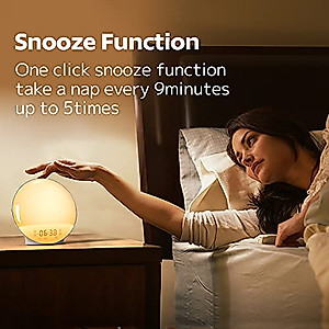 Sunrise Alarm Clock for Heavy Sleepers, Wake Up Light with Sunrise/Sunset Simulation, Dual Alarms & Natural Sounds, Snooze & Sleep Aid, FM Radio, 7 Colors Night Light for Bedroom, Ideal for Gift