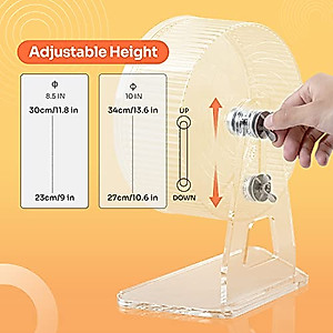 OIIBO Super Silent Hamster Running Wheel, Large Hamster Wheel Super Wide Round Runway, Quiet Spinner Small Animals Exercise Wheels Adjustable Stand for Hamsters Gerbils Rat Mice Hedgehog(8.5in)