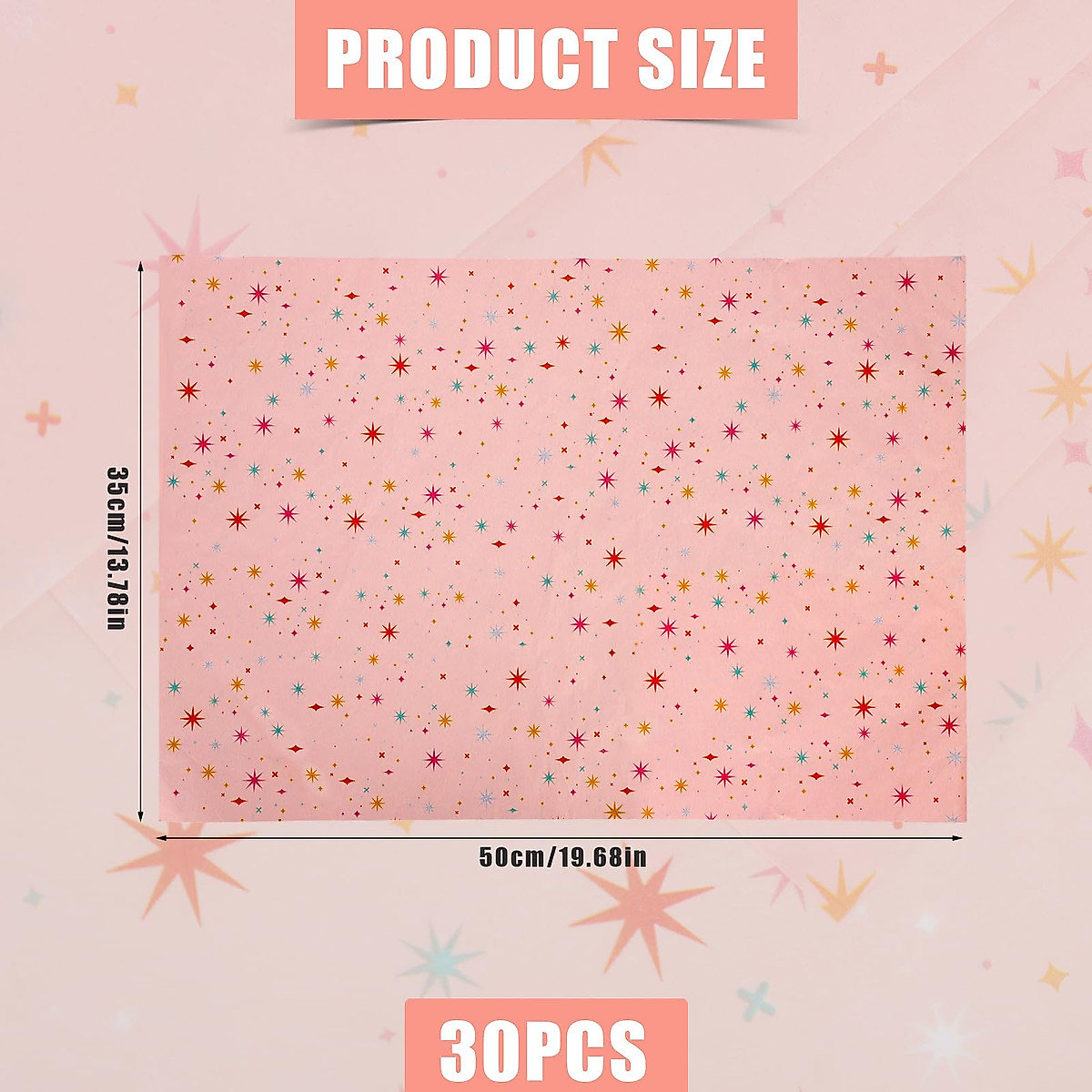 30 Sheets Star Tissue Paper, 19.68x13.78in Pink Wrapping Tissue Paper Colorful Star Pattern Decorative Gift Wrapping Paper Sheets for Christmas Wedding Birthday Party Crafts Packing