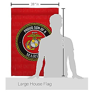Breeze Decor Proud Son House Flag Pack Armed Forces Marine Corps USMC Semper Fi United State American Military Veteran Retire Official Applique Banner Small Garden Yard Gift Double-Sided, Made in USA