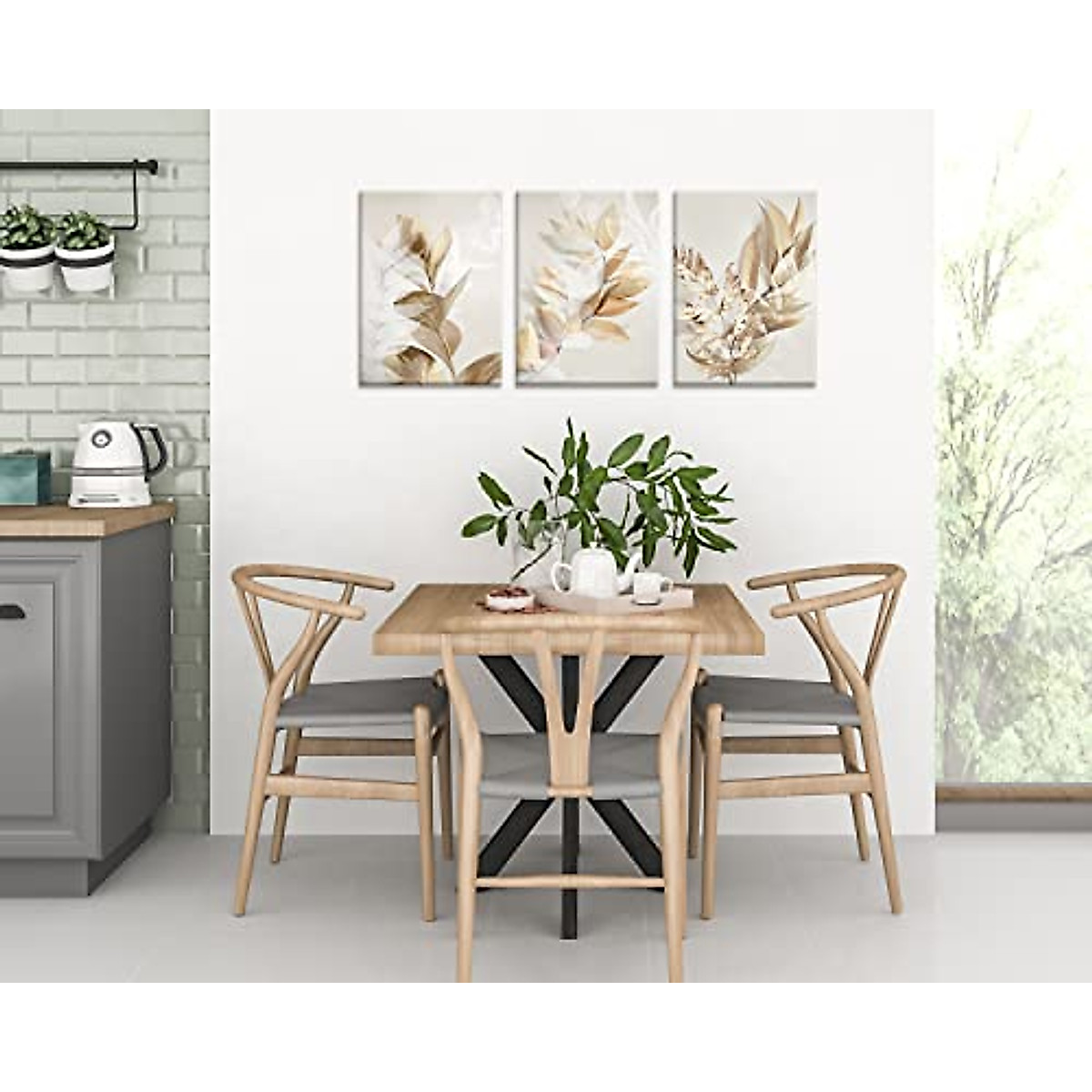 ARTINME Set of 3 Morden Gold Leaf Prints Wall Art, White Flower Gold Leaf Canvas Prints on Canvas Artwork for Dinning Room Bedroom Living Room 12 * 16 inch