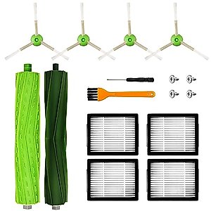 CTIOAOS 9pc Replacement Parts Accessories for iRobot Roomba i3 i3+ i4 i6 i6+ i7 i7+ i8 i8+/Plus E5 E6 E7 J7 I,E &J Series Vacuum Cleaners, 1 set of Roller Brushes & 4 HEPA Filters & 4 Side Brushes