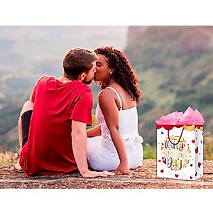 FLYAB Happy Valentines Day Gift Bag with Handle 11.5"x9"x5" Valentines Gift Bag with Tissue Paper Romantic Valentines Anniversary Wedding Gift Bags for Her Him Girlfriend Boyfriend Wife Husband Women