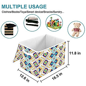 CaTaKu Aztec Tribal Ethnic Storage Bins with Lids and Handles, Fabric Large Storage Container Cube Basket with Lid Decorative Storage Boxes for Organizing Clothes