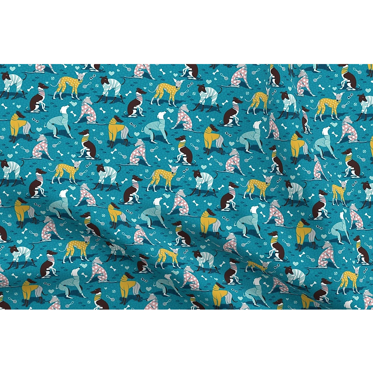 Spoonflower Fabric - Small Scale Greyhounds Turquoise Greyhound Dogs Breeds Hound Printed on Petal Signature Cotton Fabric by The Yard - Sewing Quilting Apparel Crafts Decor