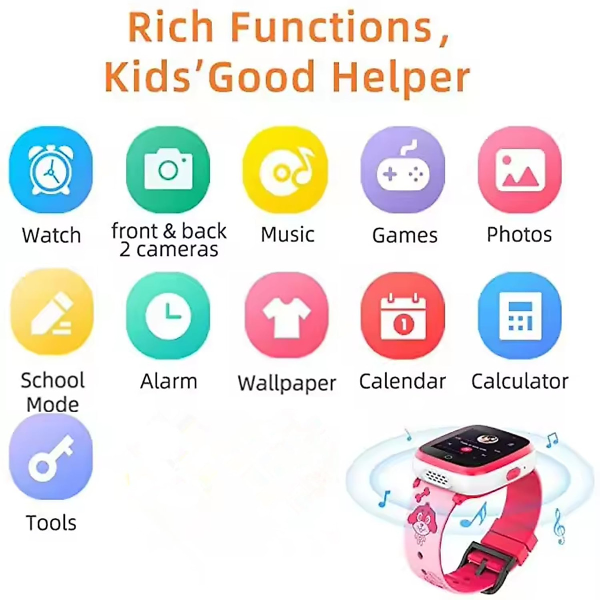 TOPUSER Game Smart Watch with 6 Puzzle Games 2 Way Phone Call Music Player Smartwatch Dual Camera Video Alarm Clock SOS Call Phone Watch Calculator Smart Watches Learning Toys for Birthday Gift