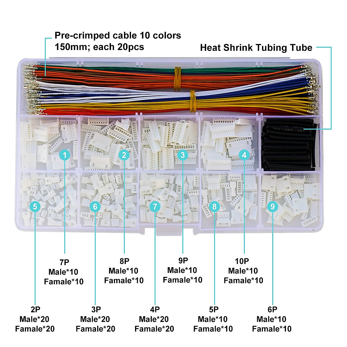 Keszoox MX 1.25mm Male Female Connector Kit and Premium Pre-Crimped Cables Compatible with Molex PicoBlade for Pixhawk Flight Controller Total 240pcs MX1.25 Connectors and 200pcs 28AWG Cable