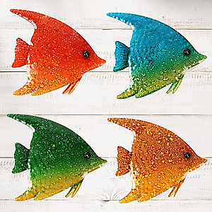 Cruis Cuka Outdoor Metal Wall Art Cute Fish Fence Decorations for Backyard Wall Decor Outside Lawn Ornaments - Set of 4