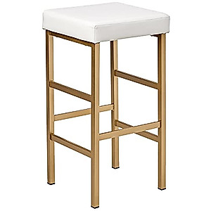 OSP Home Furnishings Backless Stool with Gold Frame, 30-Inch, White