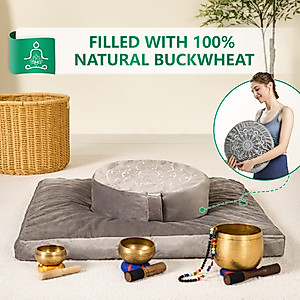 Hihealer Meditation Cushion - Large Velvet Zafu Floor Pillow for Adults and Women - Comfortable Yoga Pillow with Traditional Tibetan Buckwheat Filling for Meditation and Relaxation