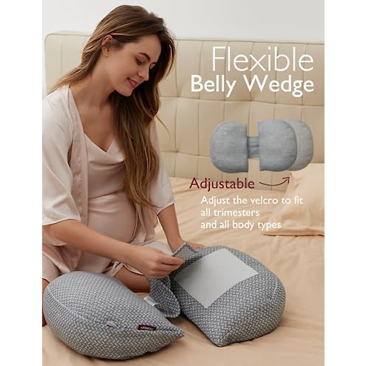 Momcozy Pregnancy Wedge Pillow for Sleeping, Portable Maternity Pillow for Side Sleeper, Support for Back, Belly, Hips for Pregnant Women, Adjustable Travel Pregnancy Pillow, Grey