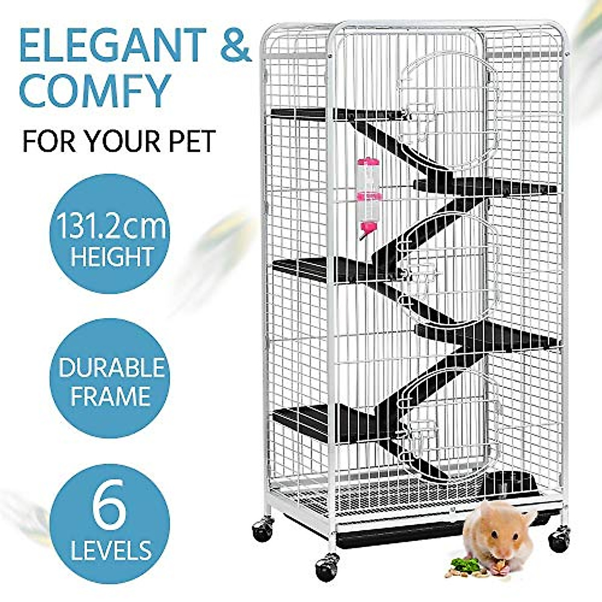 go2buy Metal 3 Doors Rats Rabbit Ferret Cage Playpen, 25.2Lx 16.9Wx 51.6H-inch White