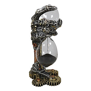 Ebros Gift Chronos Eternity Time Warp Machine Steampunk Robotic Cyborg Hand Gearwork Clockwork Sand Timer with Black Sands Figurine Victorian Industrial Sci Fi Sandtimer Accent Decor