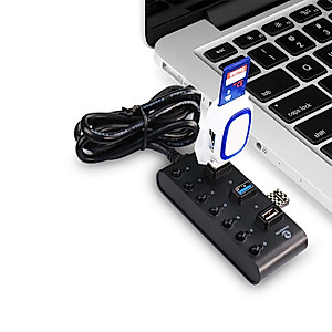 USB Hub 3.0 Network Hubs 7-Port USB 3.0 Hub with Smart Charging Port and Individual On/Off Power Switches for Windows 10/8 / Vista/XP and Mac OS X, Linux and Chrome OS