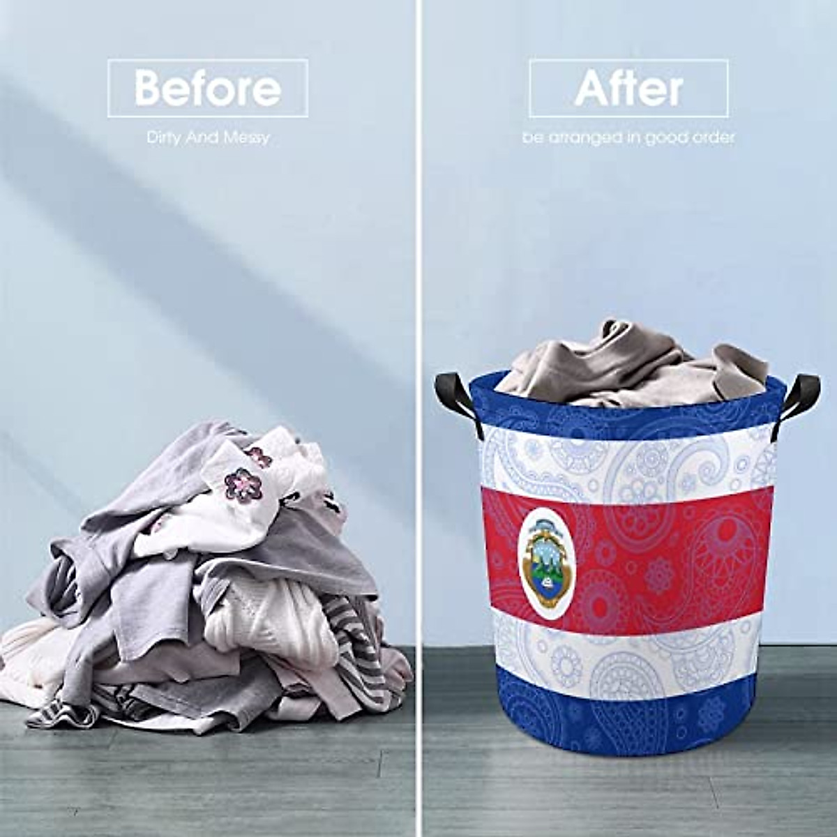 Costa Rica Paisley Flag Large Laundry Basket Hamper Bag Washing with Handles for College Dorm Portable