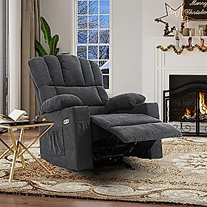 YITAHOME Glider Rocker Recliner Chair with Massage and Heat, Fabric Recliner Chair, Manual Rocking Recliner Chair with 2 Cup Holders, USB Charge Port and Side Pocket,Grey