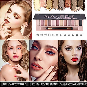2 Pcs 12 Colors Eye Shadow Palette,Nude Matte Smokey Shimmer Glitter Eyeshadow Palette,Blendable Rich Colors,Waterproof Beauty Makeup Palette Kit with Double-Ended Makeup Brush(A+B)