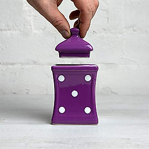 Handmade Purple and White Polka Dot Small 5.3oz/150ml Ceramic Kitchen Herb, Spice, Storage Jar with Lid, Pottery Canister, Housewarming Gift by City to Cottage®