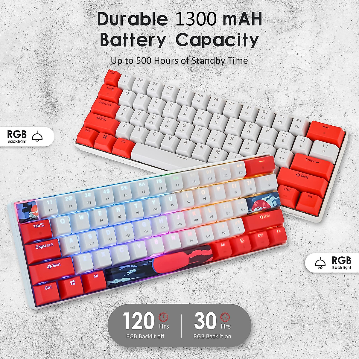 Surmen GT61 60% Mechanical Gaming Keyboard - 60 Percent RGB Backlit, Hot-Swappable Wireless/Wired, Compact Mini Bluetooth 5.0 Programmable/N-Key Rollover (Gateron Yellow, Sun)