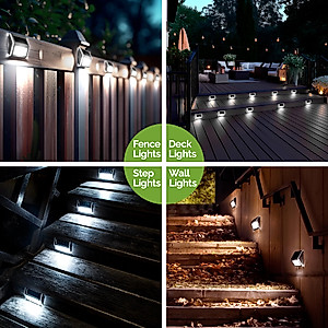 GIGALUMI 12 Pack Solar Deck Lights,3 LED Solar Stair Lights,Outdoor LED Step Lighting Stainless Steel Waterproof Led Solar Fence Lights for Step/Stairs/Pathway/Walkway/Garden-(Cold White)