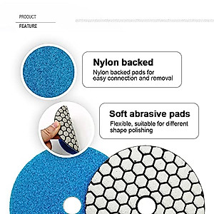 SHDIATOOL Dry Diamond polishing Pads 4 Inch Set of 8 Pieces Plus a Plastic Backer for Granite Marble Stone Quartz