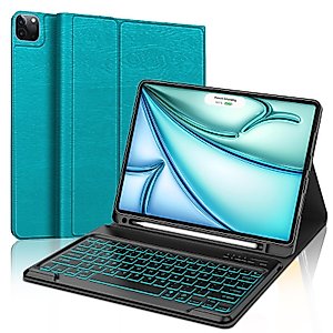 iPad Air 13 inch Case with Keyboard (M2, 2024), Detachable Bluetooth Keyboard| 7 Colors Backlit| Auto Sleep/Wake, Slim Folio Cover with Pen Holder for iPad 12.9” 6th 2022/5th 2021/4th 2020/3rd 2018