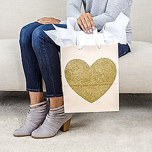 Hallmark 13" Large Gift Bag with Tissue Paper (Gold Glitter Heart) for Birthdays, Bridal Showers, Weddings, Anniversaries, Sweetest Day and More