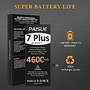Battery for iPhone 7 Plus, Upgraded 4600mAh High Capacity Replacement Battery, New 0 Cycle Li-ion Battery for 7 Plus A1661 A1784 A1785 with Complete Repair Tool Kit and Instruction