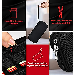 ivoler Carrying Case for Nintendo Switch and NEW Switch OLED Model(2021), Portable Hard Shell Pouch Carrying Travel Game Bag for Switch Accessories Holds 10 Game Cartridge (Black)