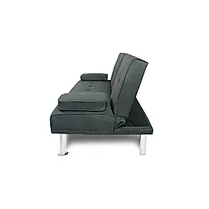 ERYE Modern Futon Loveseat Convertible Sleeper Bed for Living Room Apartment Small Space Furniture Sets with 2 Cup Holders Metal Legs,Removable Soft Pillow-Top Armrest, Sofa & Couch, Dark Grey