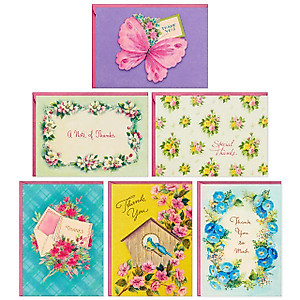Hallmark Vintage Thank You Note Assortment (48 Blank Cards with Envelopes) Butterfly, Flowers, Birdhouse