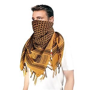 Explore Land Cotton Shemagh Keffiyeh Tactical Desert Scarf Neck Head Wrap with Tassel for Men Women (Coyote Brown, one size)