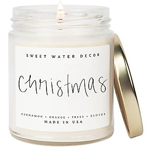 Sweet Water Decor Christmas Scented Candle | Cinnamon, Trees, Orange, and Clove Scents | Christmas Candles and Decor for Home | 9oz. Clear Jar Soy Candle, Made in the USA