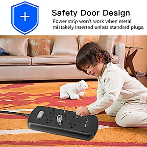 Outdoor Power Strip Weatherproof, Waterproof Surge Protector with 6 Outlets 3 USB Ports 9.6FT Long Extension Cord Overload Protection, Wall Mountable Outlets Strip for Deck Yard Garden Lights, Black