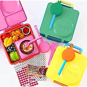 OmieBox Deluxe Bundle Set - Insulated Bento Lunch Box With Thermos PLUS Reusable Fork and Spoon with Case - (Pink)