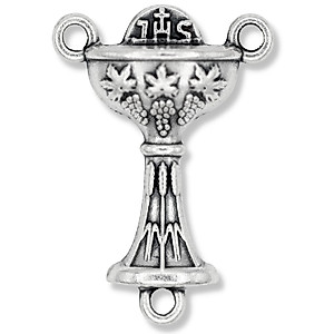 Pack of 10 - First Holy Communion Chalice Sacrament Rosary Center Piece Rosary Connector, 7/8" Silver Oxidized - Made in Italy