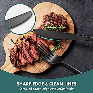 20 Piece Black Silverware Set Service for 4, Stainless Steel Flatware Utensils Set, Black Cutlery Set Knives Spoons and Forks Set, Mirror Polished, Dishwasher Safe