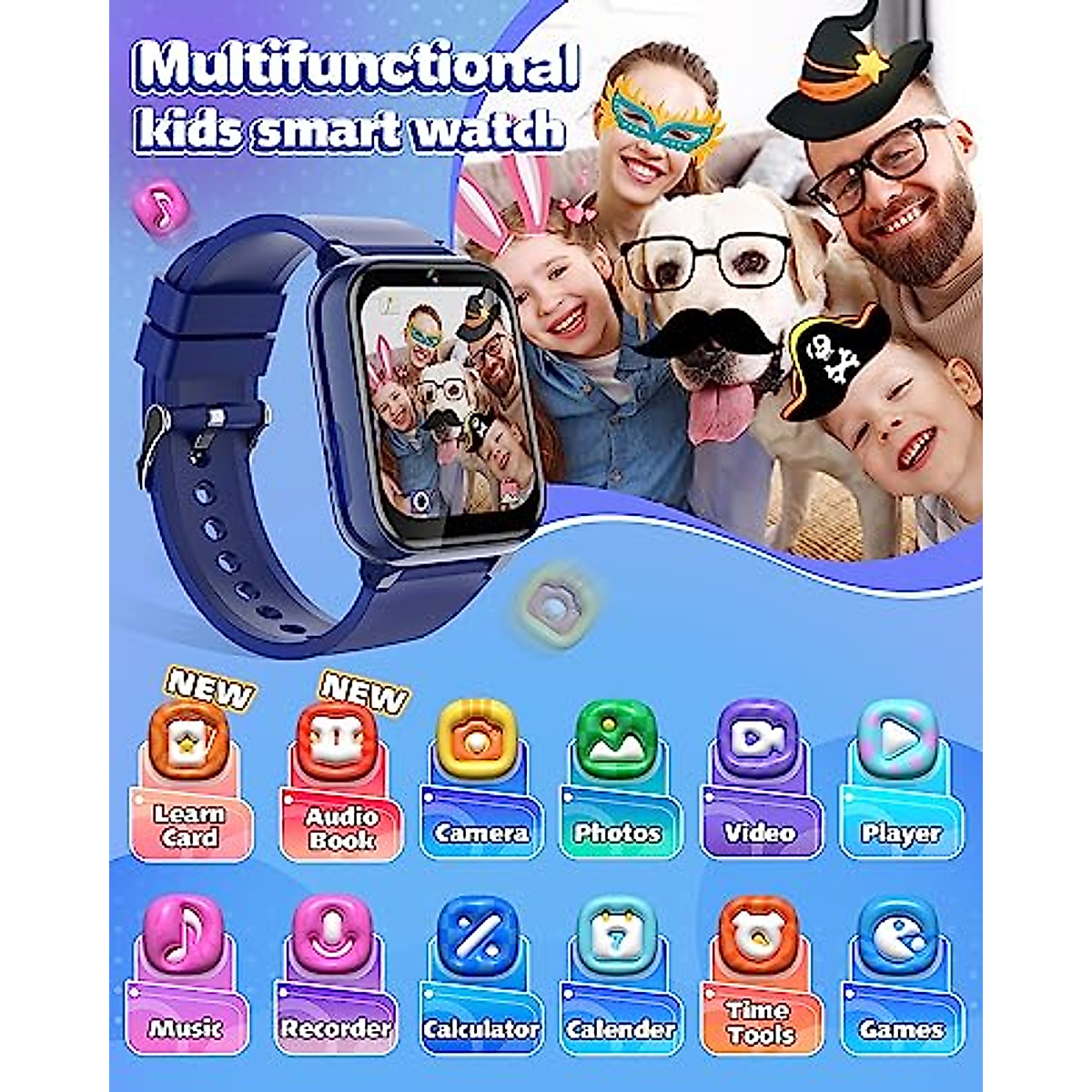 Fiechcco Kids Smart Watch Boys 4-6, Kids Watch Boys Gifts for Age 6-8 Birthday Christmas Stocking Stuffers for Kids Gifts for 3 5 7 6 8 Year Old Gift Ideas (Blue)