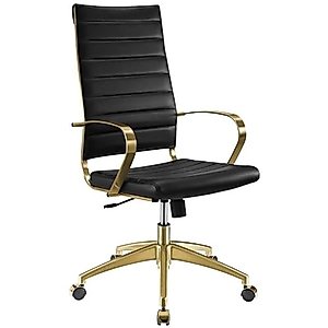 Pemberly Row Faux Leather Stainless Steel Highback Office Chair in Gold/Black