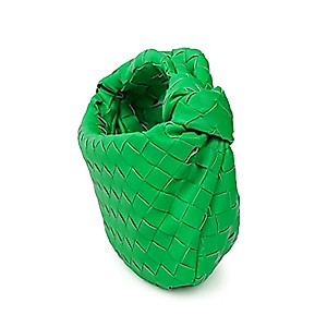 CINQ Boutique - Imported Genuine Leather Woven Knot Designer Women Shoulder Handbag - Green With Gold Accents - 1 Count